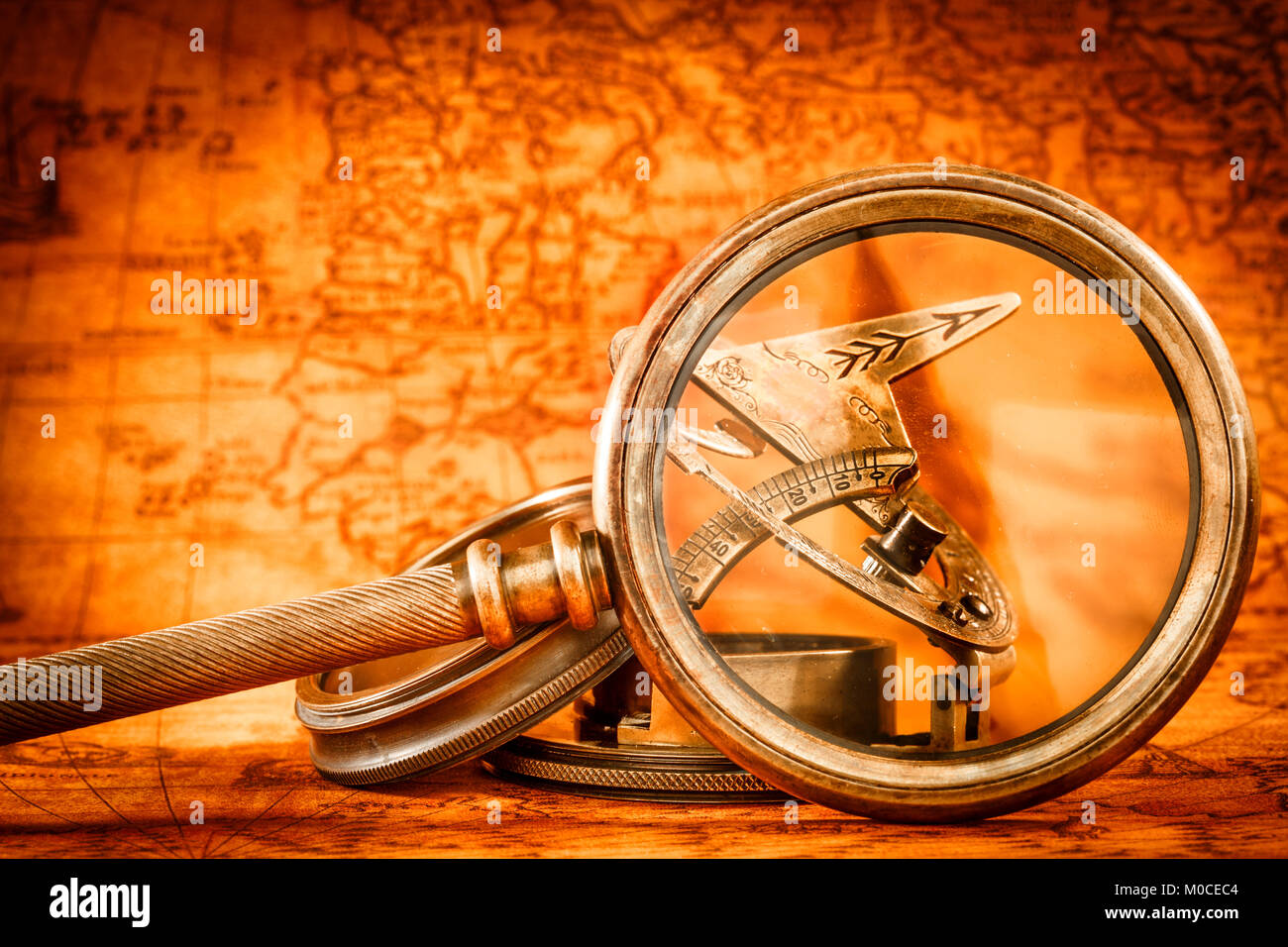Ancient World Map Magnifying Glass High Resolution Stock Photography ...
