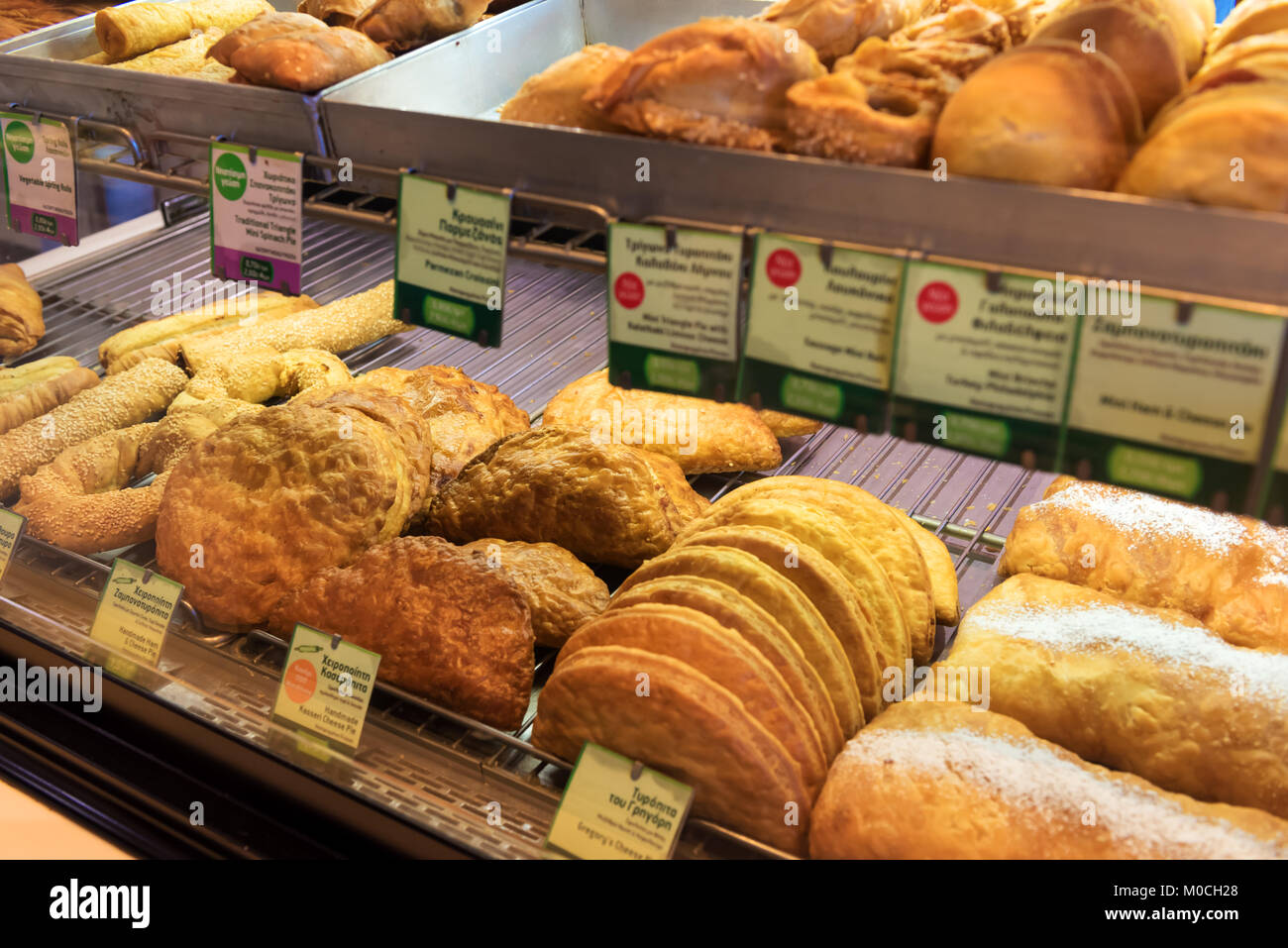NAXOS, GREECE - May 24, 2017: Different types of traditional Greek ...