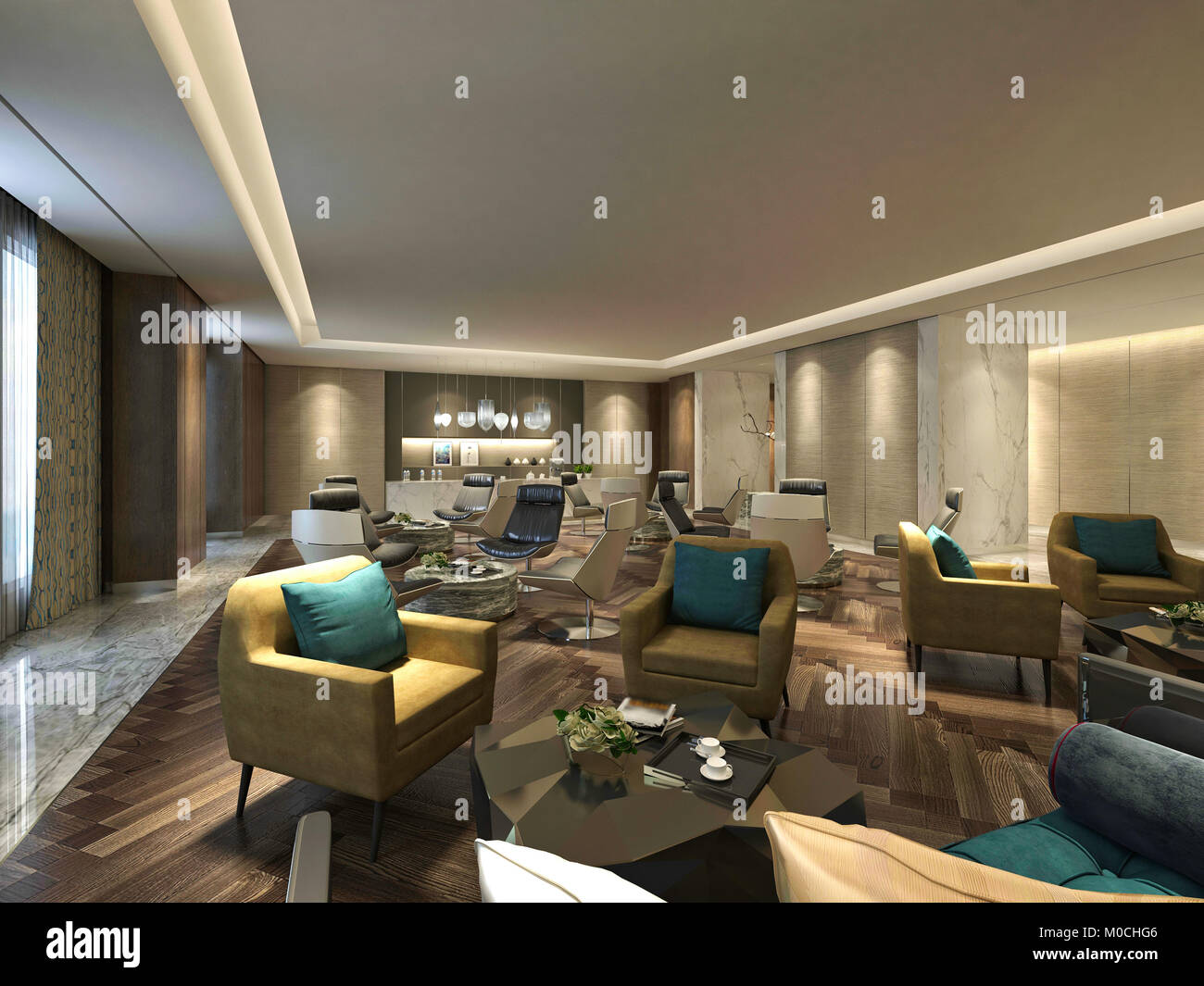 3d render of modern hotel lobby bar Stock Photo - Alamy