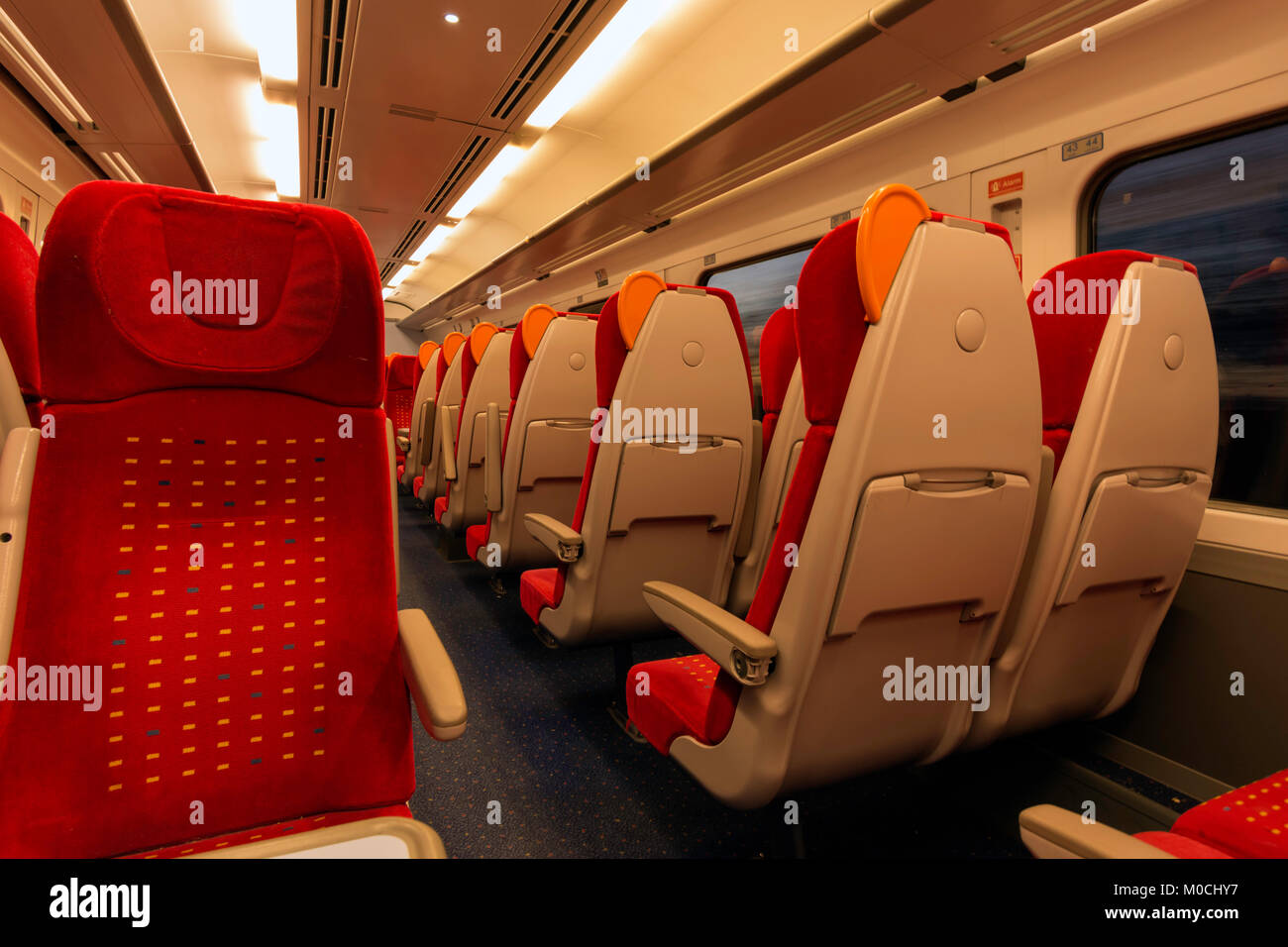Rear view of the seating on a passenger train on the East Midlands line ...