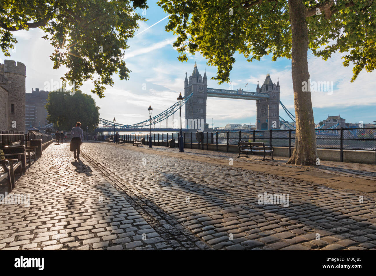London - The promenade and Tower bridge in morning light Stock Photo ...