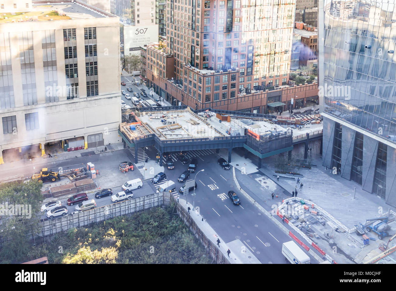 New York City, USA - October 27, 2017: Aerial view of urban road high ...