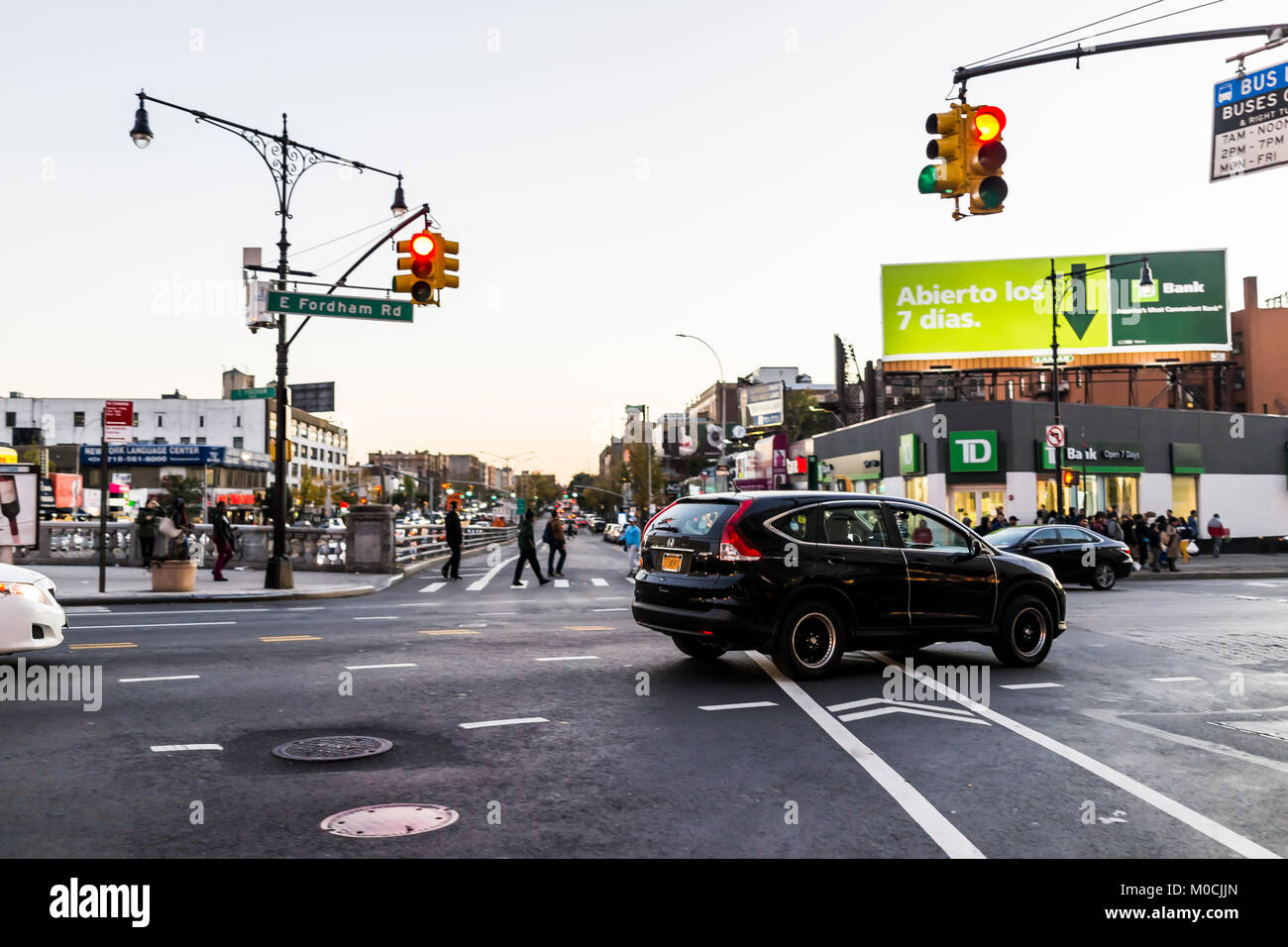 Bronx, USA - October 27, 2017: Road street in Fordham Heights center ...