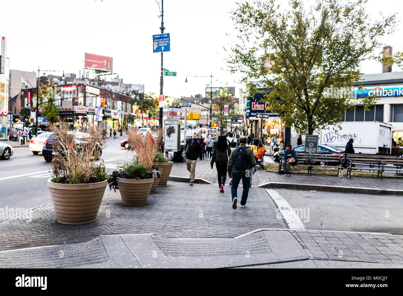 Bronx, USA - October 27, 2017: People man walking crossing street in ...