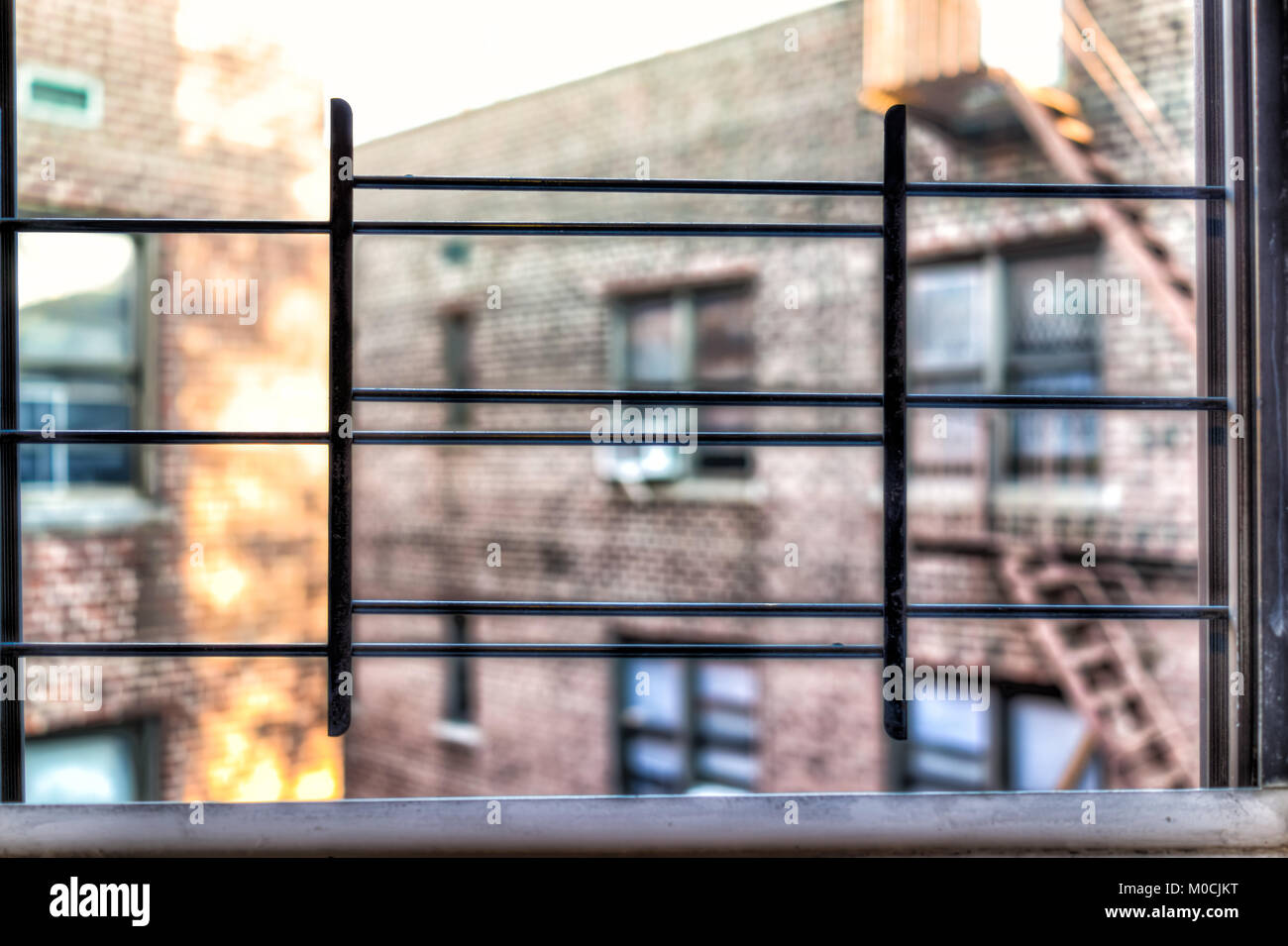 Small apartment window in New York City NYC urban Bronx, Brooklyn brick ...