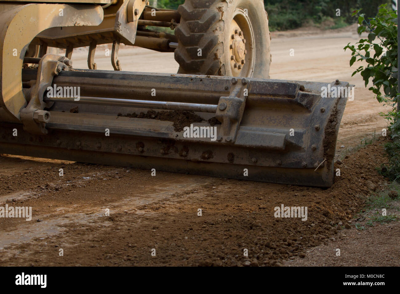 Road roller machine works on the fresh asphalt, Asphalt road ...