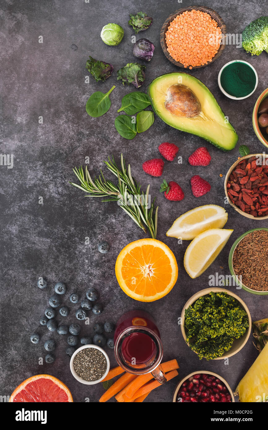 Superfoods. An arrangement of superfoods featuring seeds, legumes ...