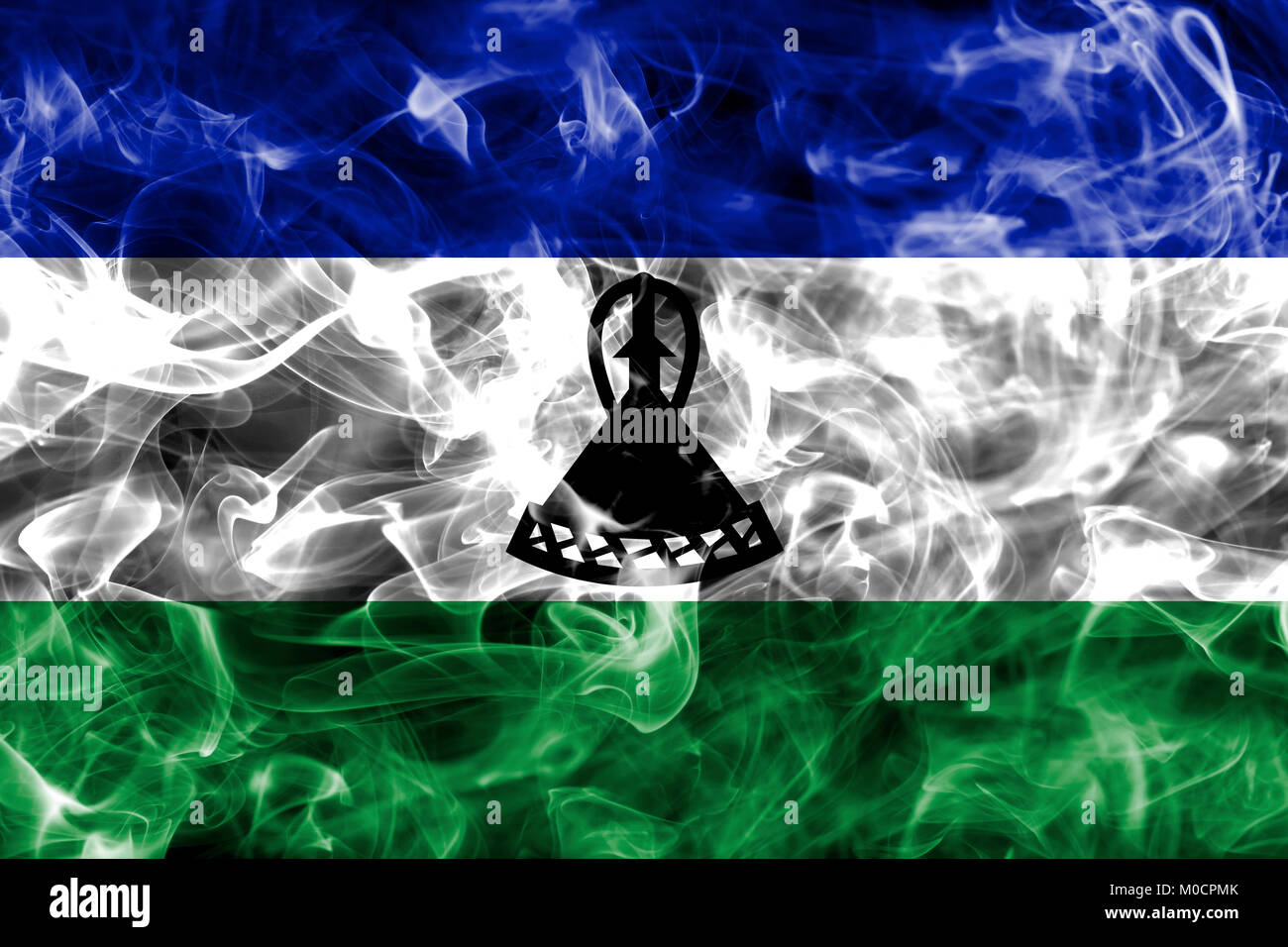 Lesotho smoke flag Stock Photo - Alamy