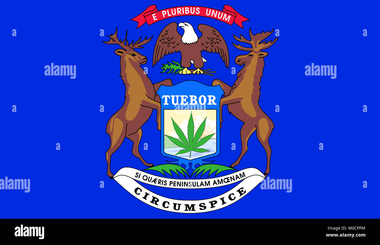 Michigan flag with marijuana leaf Stock Photo - Alamy