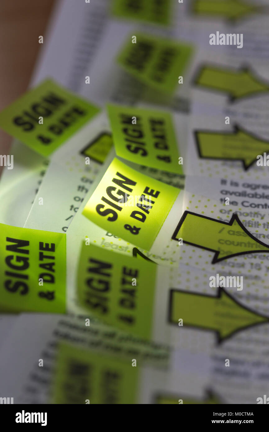 Sign & Date Tabs Still Life Stock Photo - Alamy