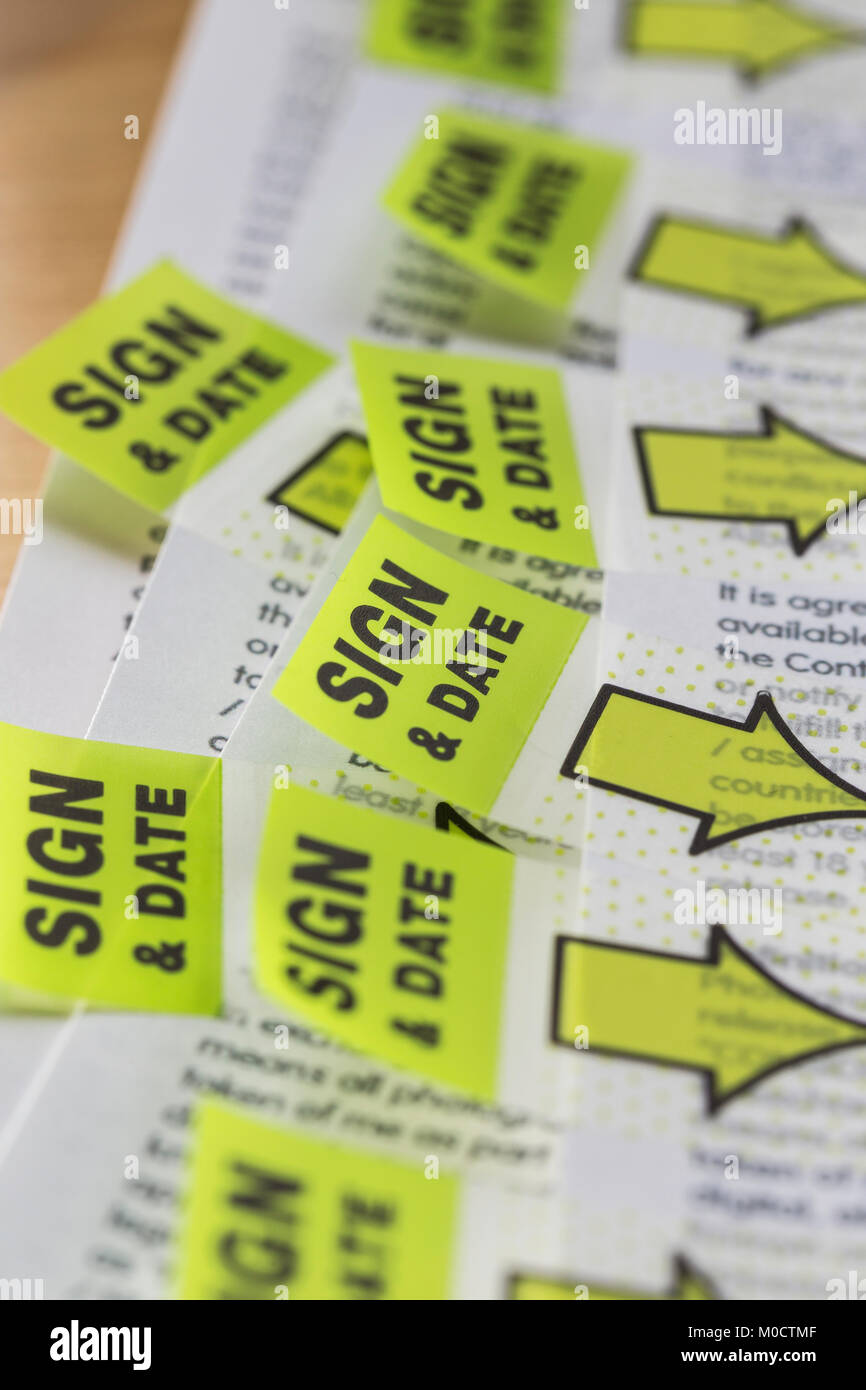 Sign & Date Tabs Still Life Stock Photo - Alamy