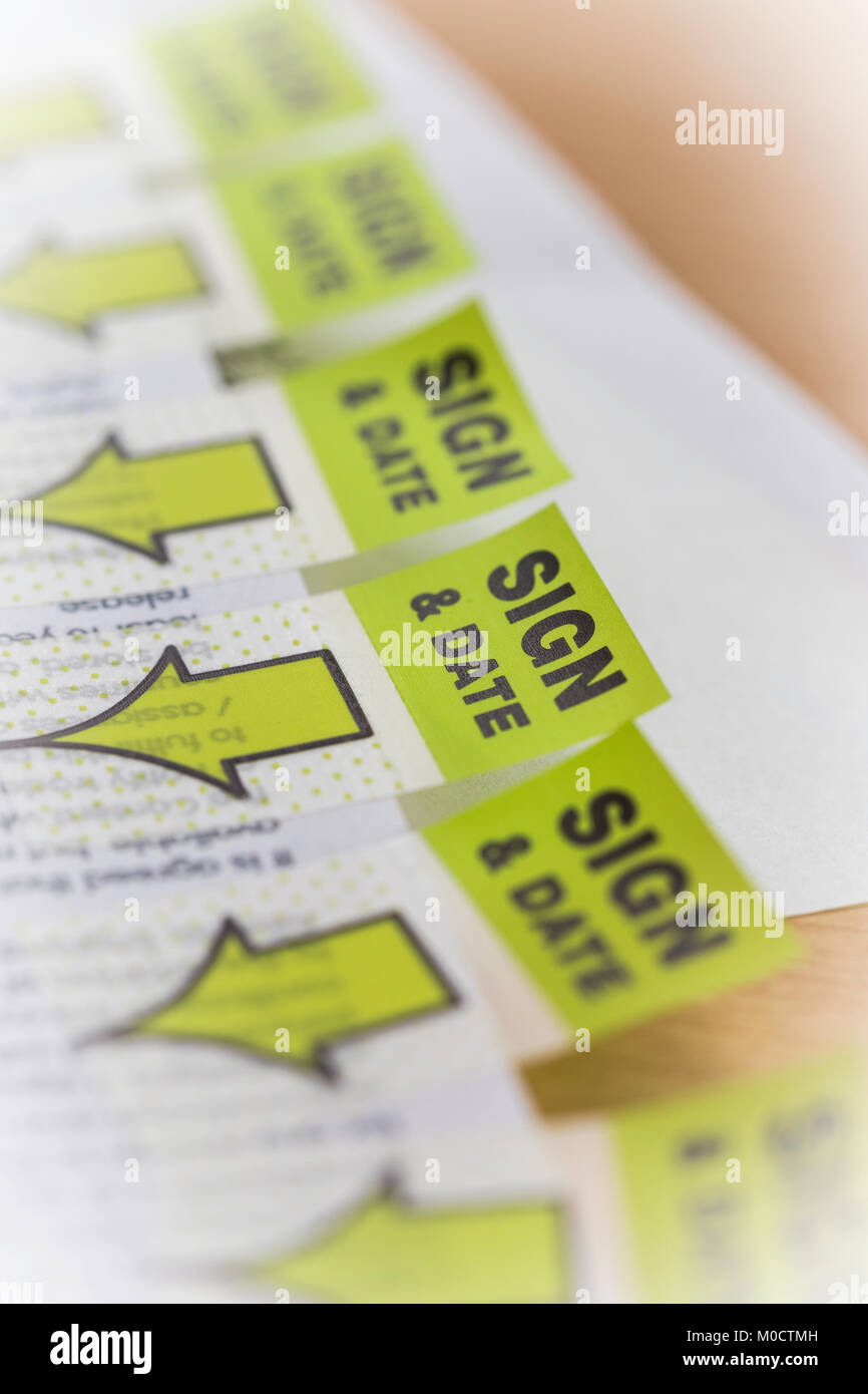 Sign & Date Tabs Still Life Stock Photo - Alamy