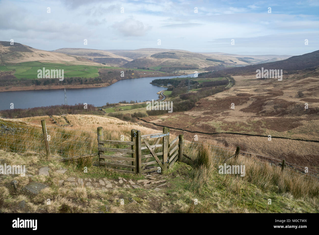 Gate on the Pennine Way above Torside in the Longdendale Valley ...