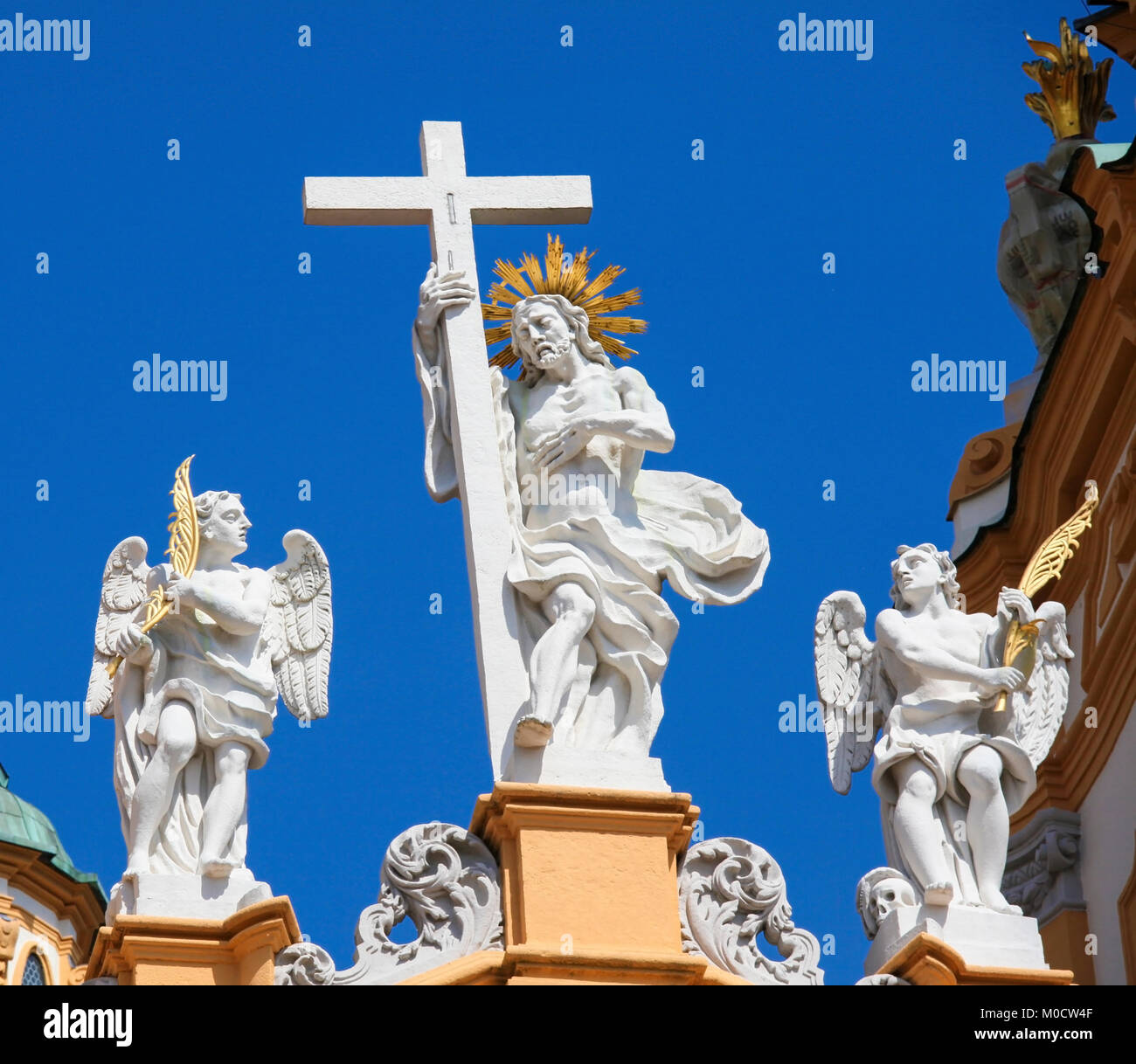 Statue of Jesus and the Cross at Stift Melk or the Abbey of Melk, above ...