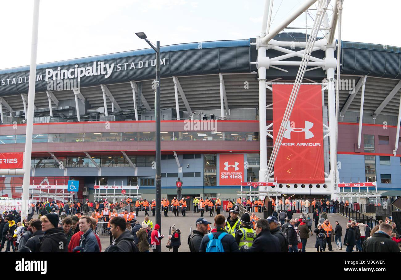 The Principality Stadium, formerly the Millennium Stadium, on a Wales rugby match day in Cardiff ...