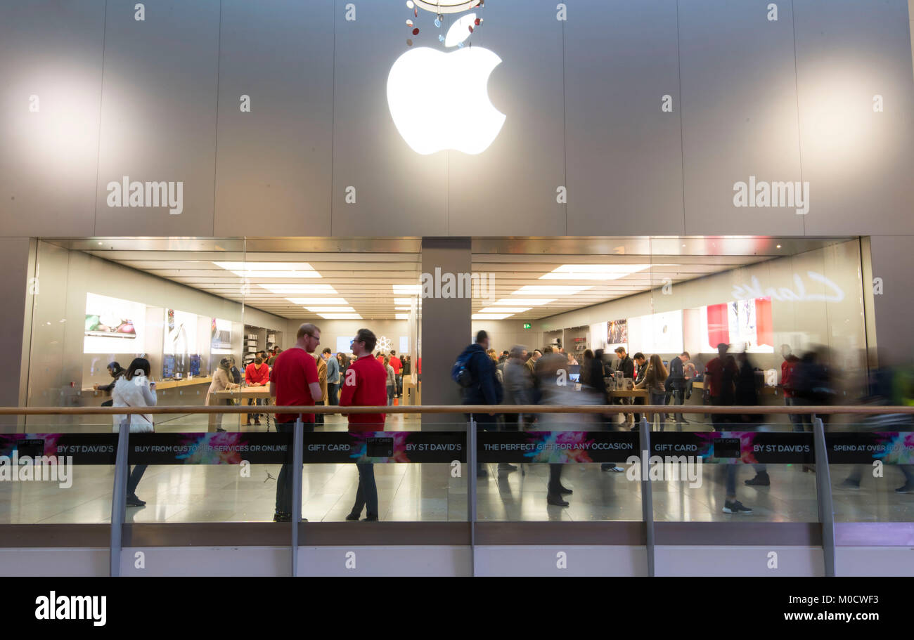 General view of the Apple Store in St. Davids Arcade, Cardiff, Wales ...
