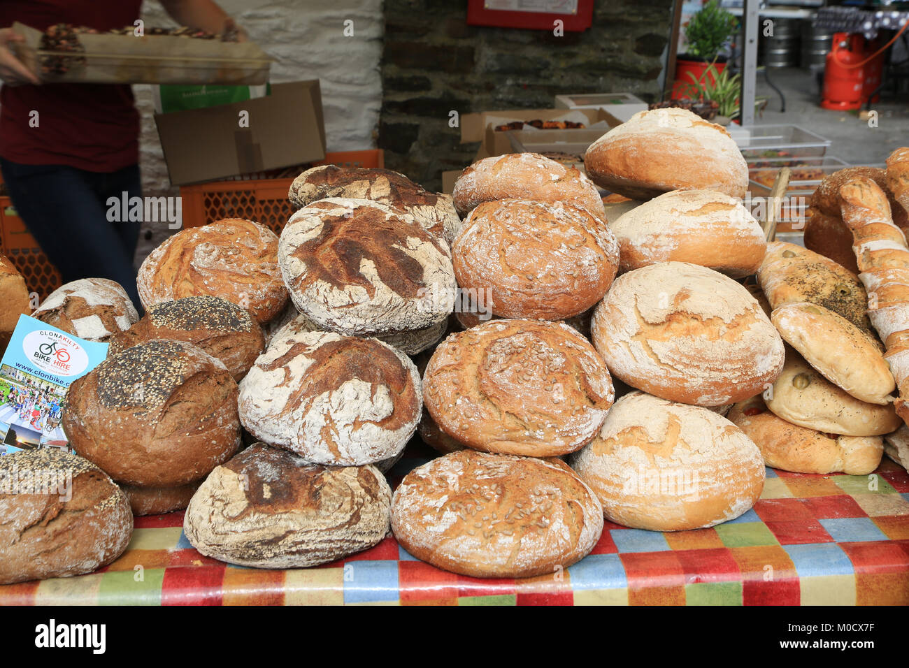Various home baked breads for sale at a Farmers market in Ireland Stock ...