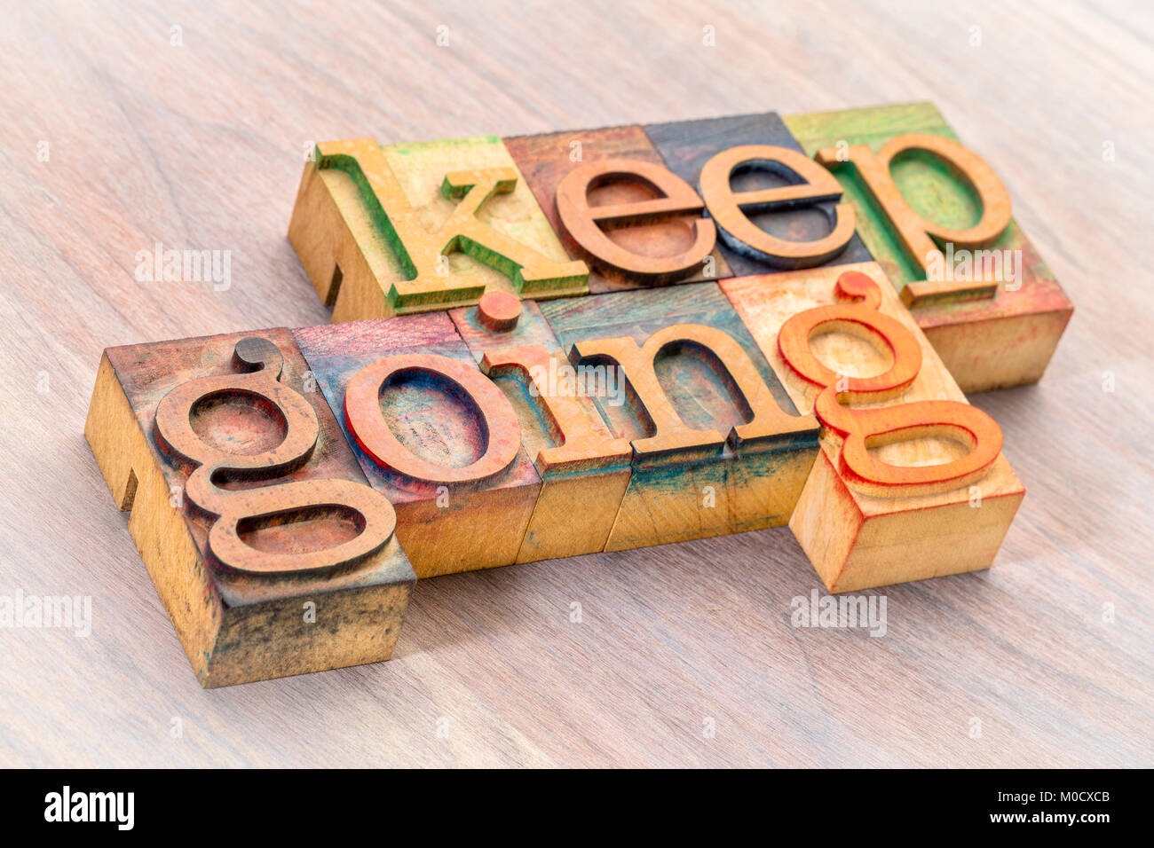 keep going word abstract in letterpress wood type printing blocks Stock ...