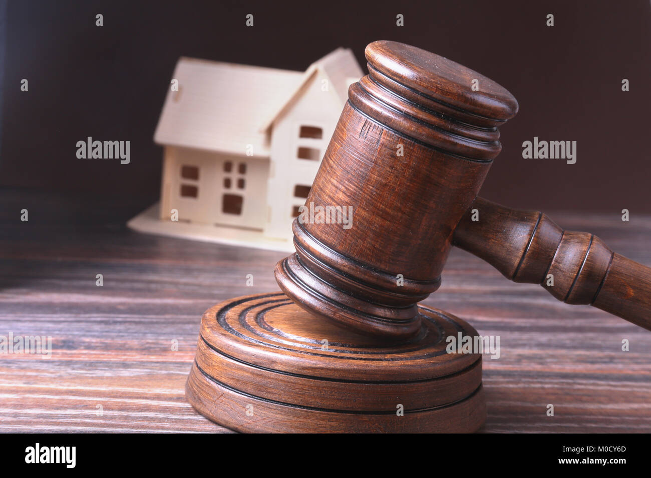 House Auction, auction hammer , symbol of authority and Miniature house ...