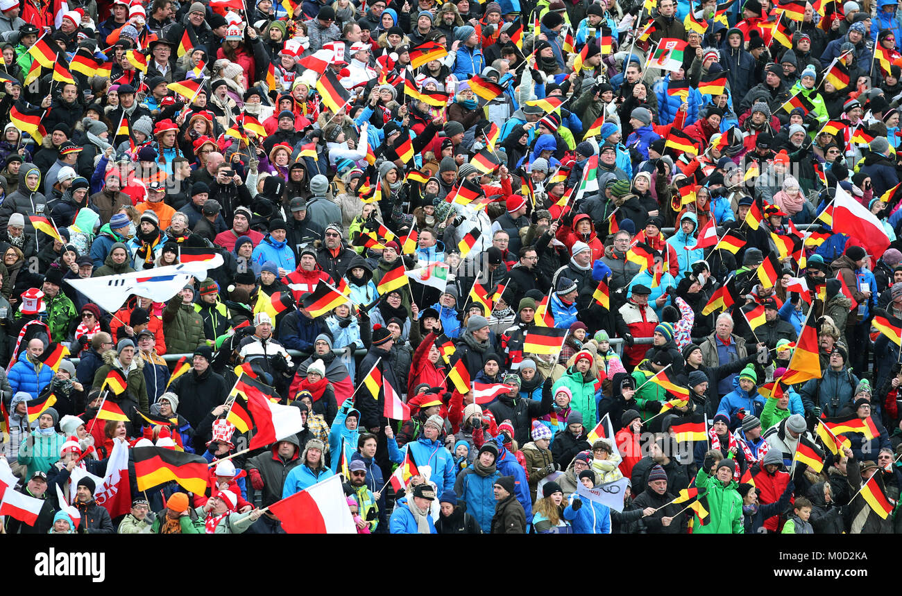 Spectators from various countries at the Ski Flying World Championships ...