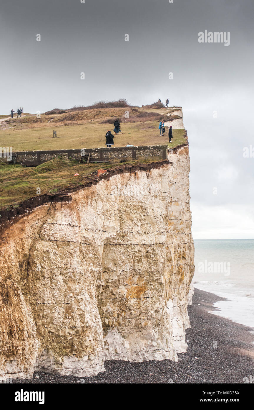 Birling Gap, East Sussex, UK 20 January 2018.. Erosion of the chalk ...