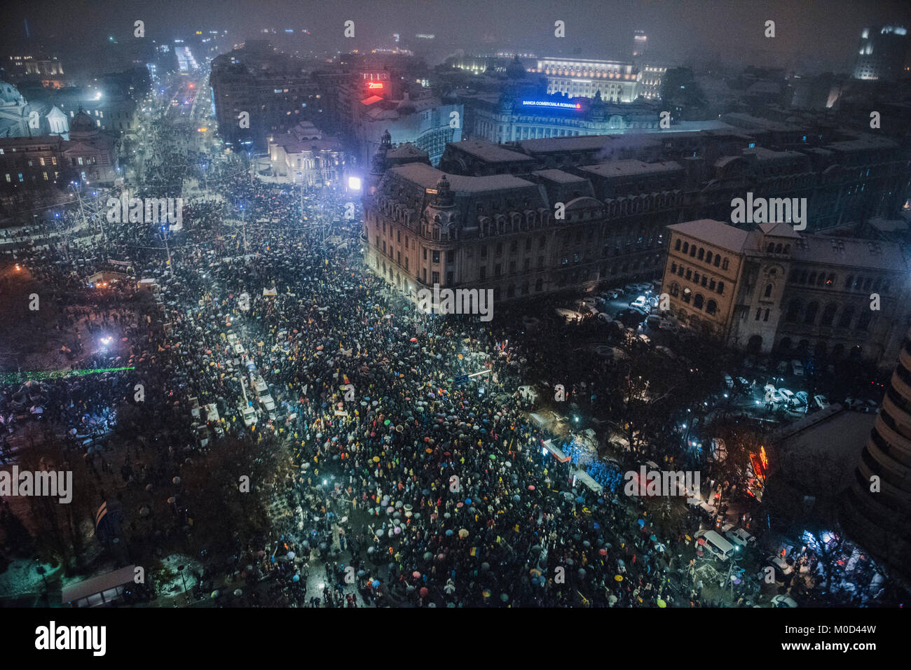 Bucharest, Romania - January 20, 2018: Thousand of Romanian around the ...
