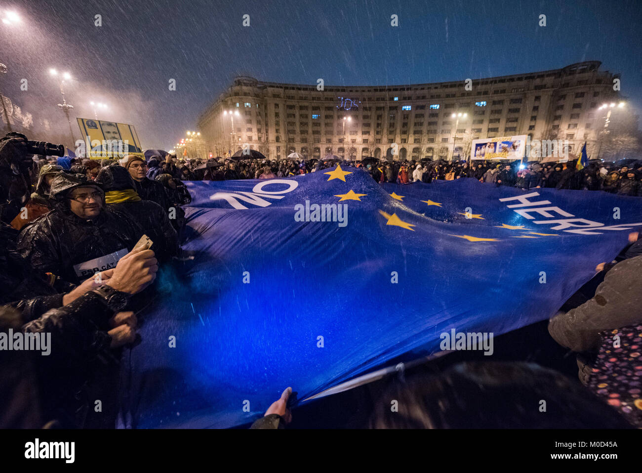 Bucharest, Romania - January 20, 2018: Thousand of Romanian around the ...