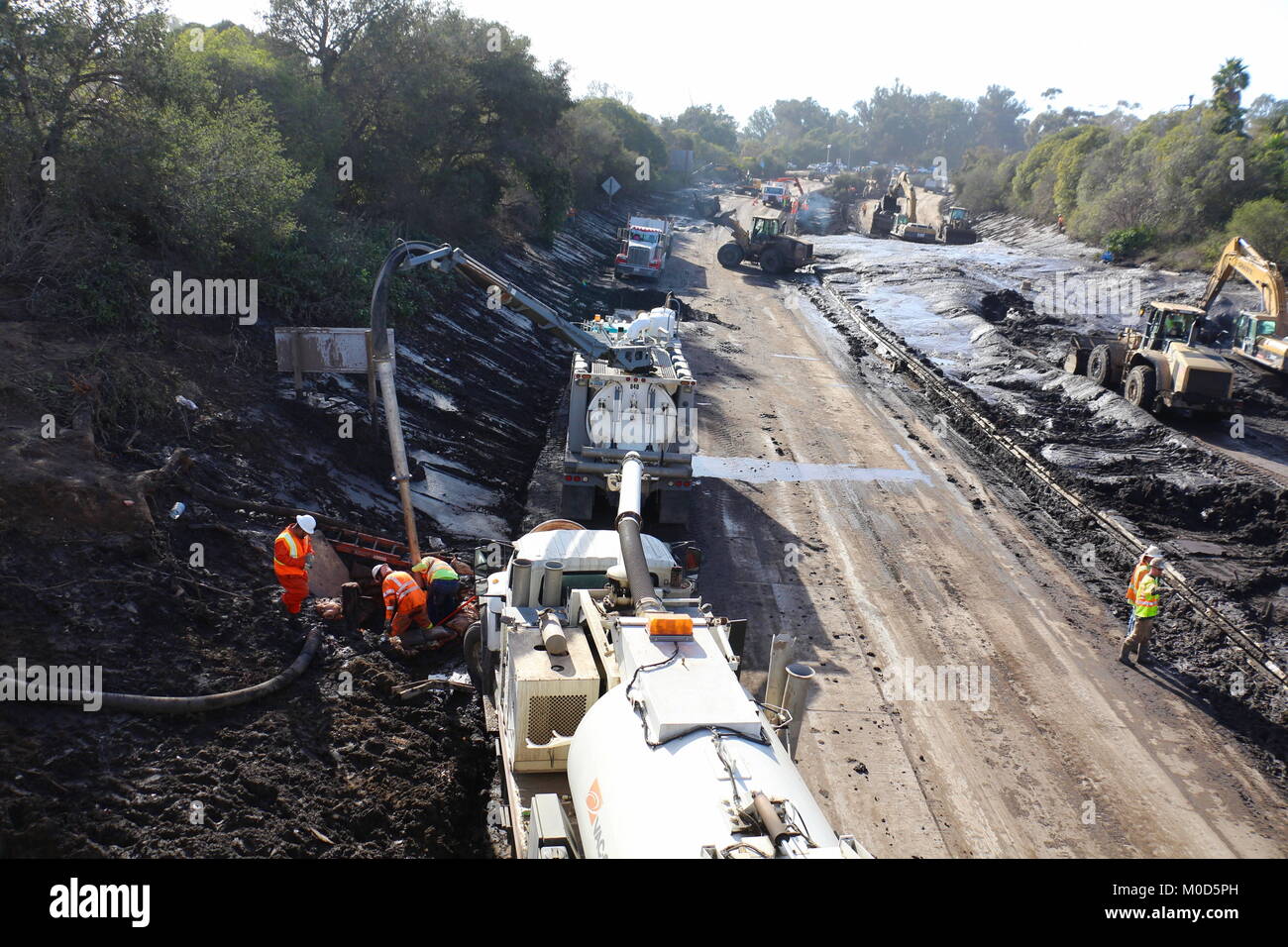 Montecito, California, USA. 17th Jan, 2018. CalTrans, construction and ...