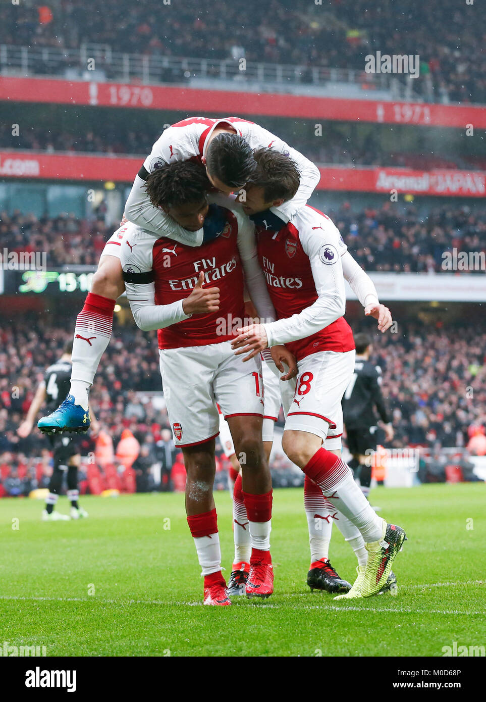 London, UK. 20th Jan, 2018. Players of Arsenal celebrate during the ...