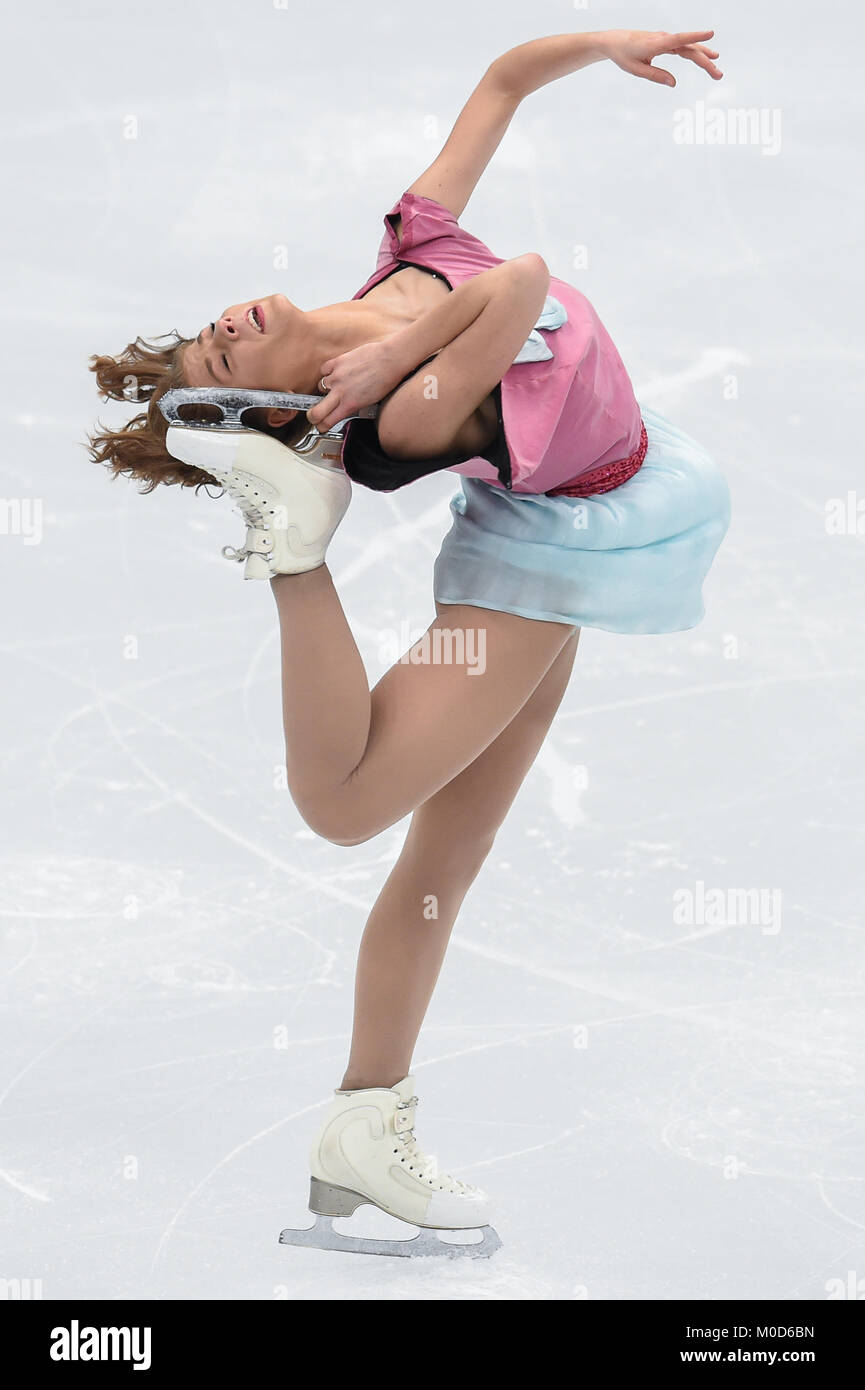 Moscow, Russia. 20th Jan, 2018. Laurine Lecavelier of France competes ...