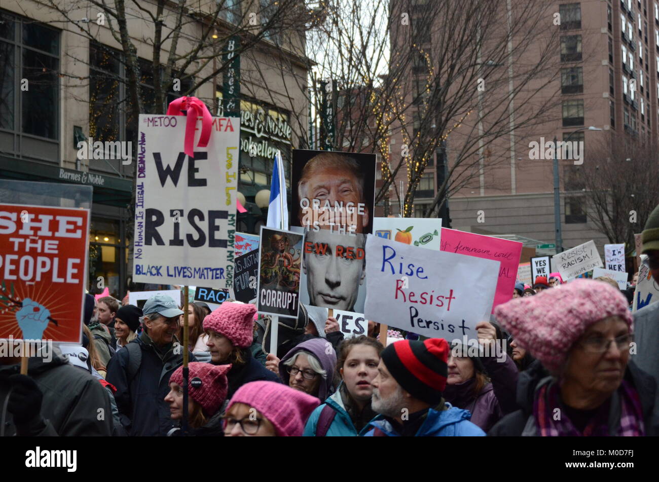 Womans March Protest, in Seattle Washington, USA, Jan 20th, 2018 Stock ...