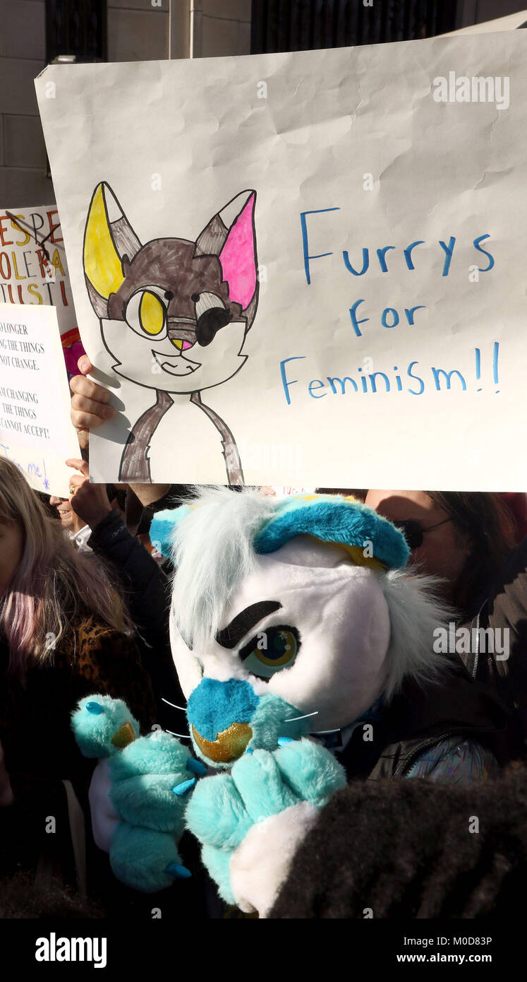 New York City, New York, USA. 20th Jan, 2018. A Furry activist attends ...