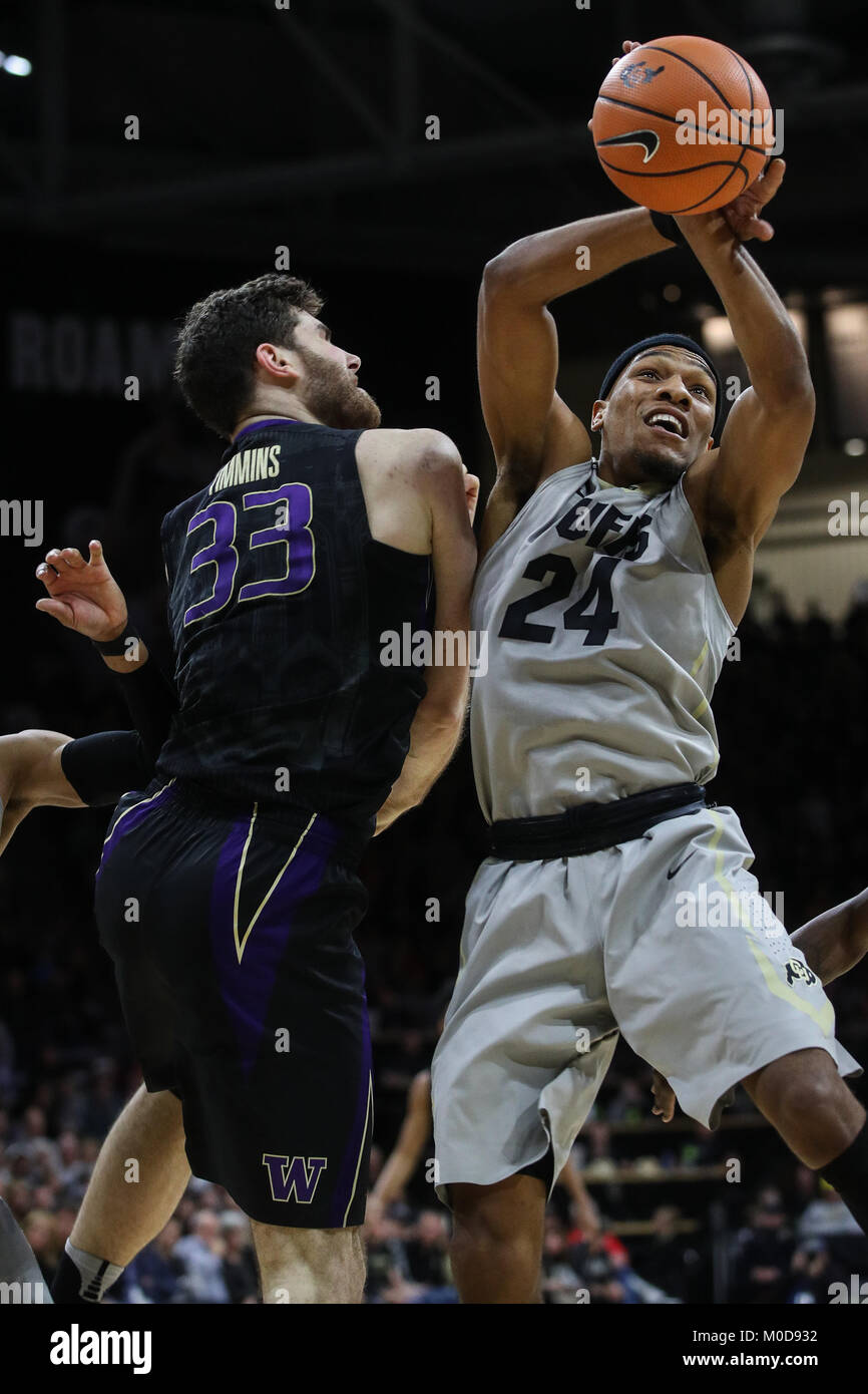 Boulder. 20th Jan, 2018. Colorado's George King pulls down a rebond in ...