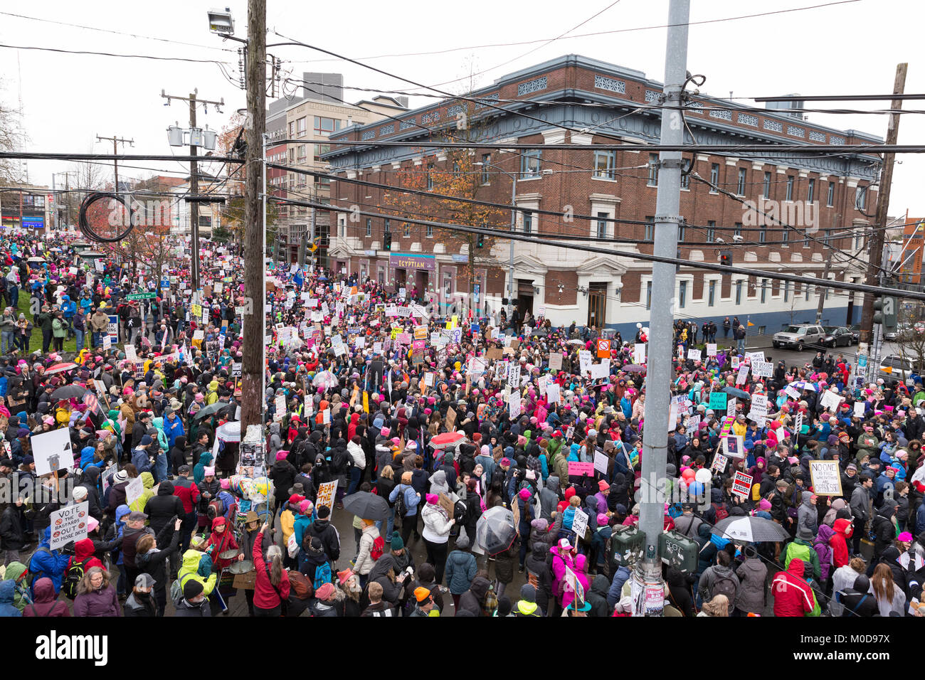 Seattle, Washington: Demonstrators crowd Pine Street at the Seattle ...