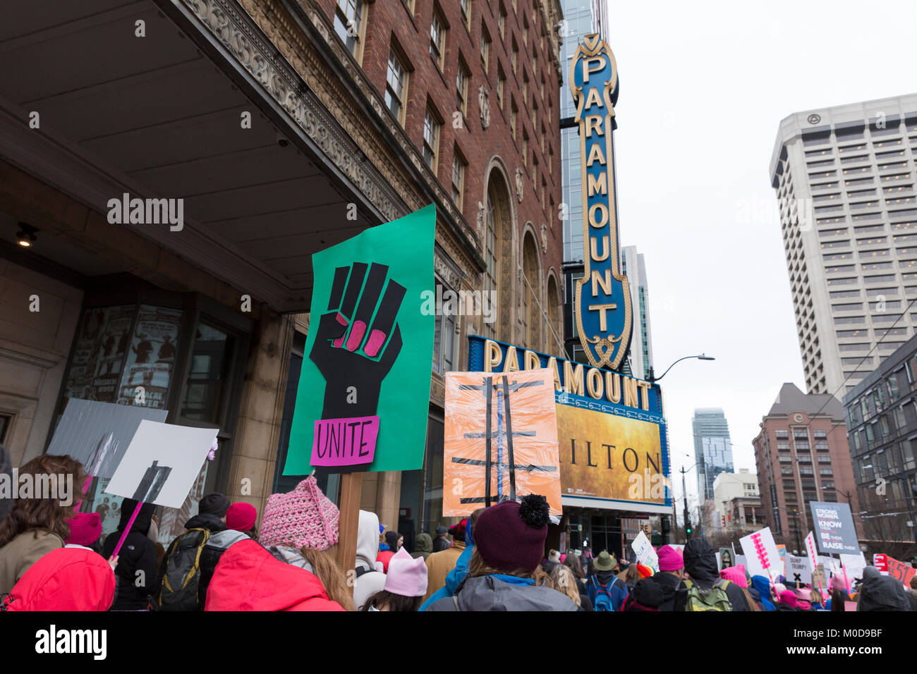 Seattle, Washington: Demonstrators crowd Pine Street at the Seattle ...