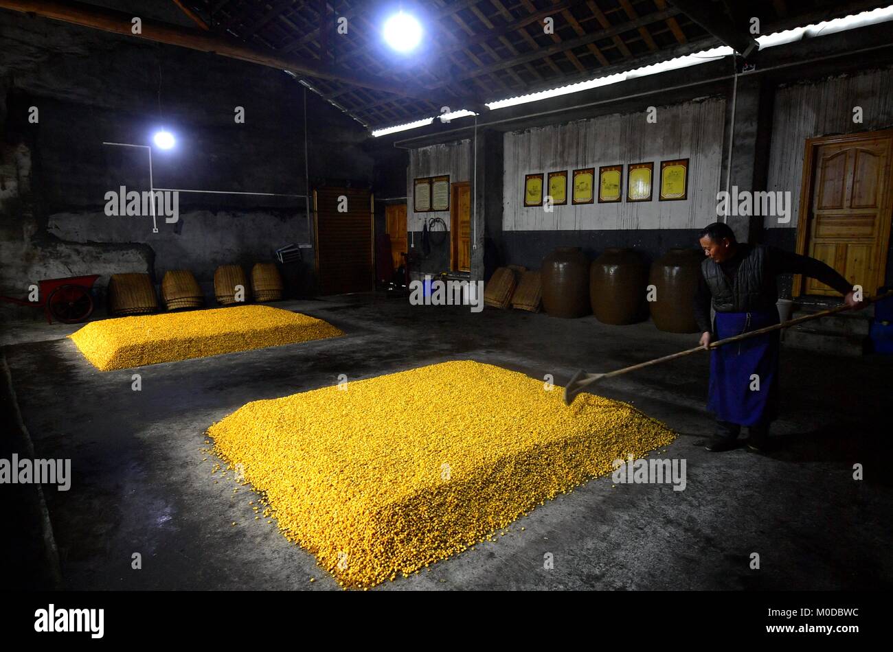 Xuan'en, China's Hubei Province. 21st Jan, 2018. A brewer prepares to ...