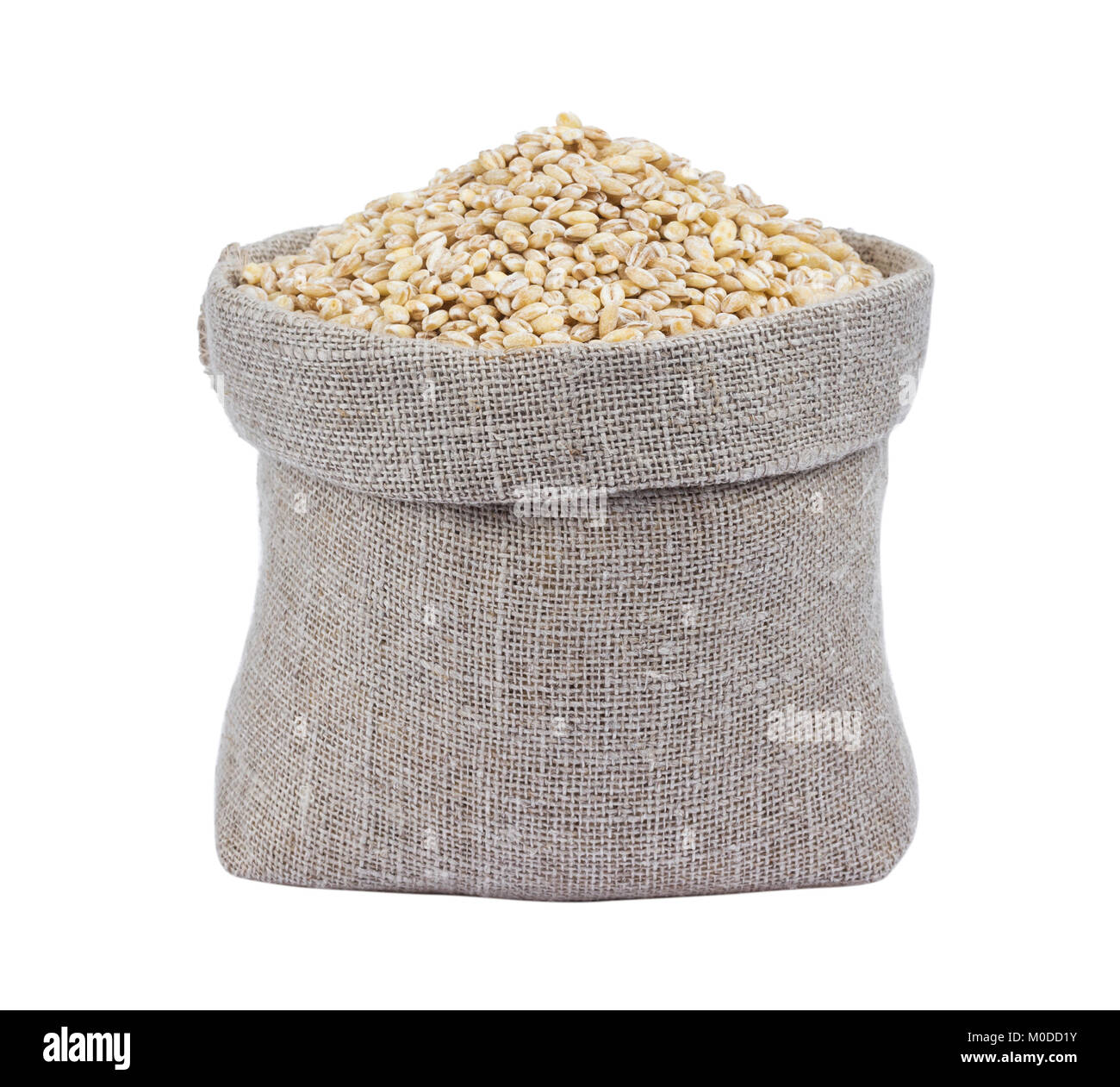 Pearl barley in bag isolated on white background Stock Photo - Alamy