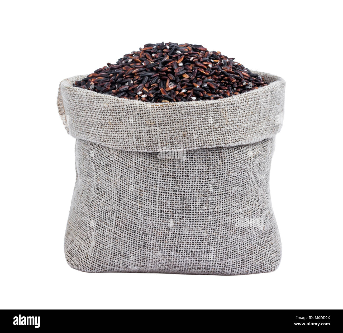 Black rice in burlap bag isolated on white Stock Photo - Alamy