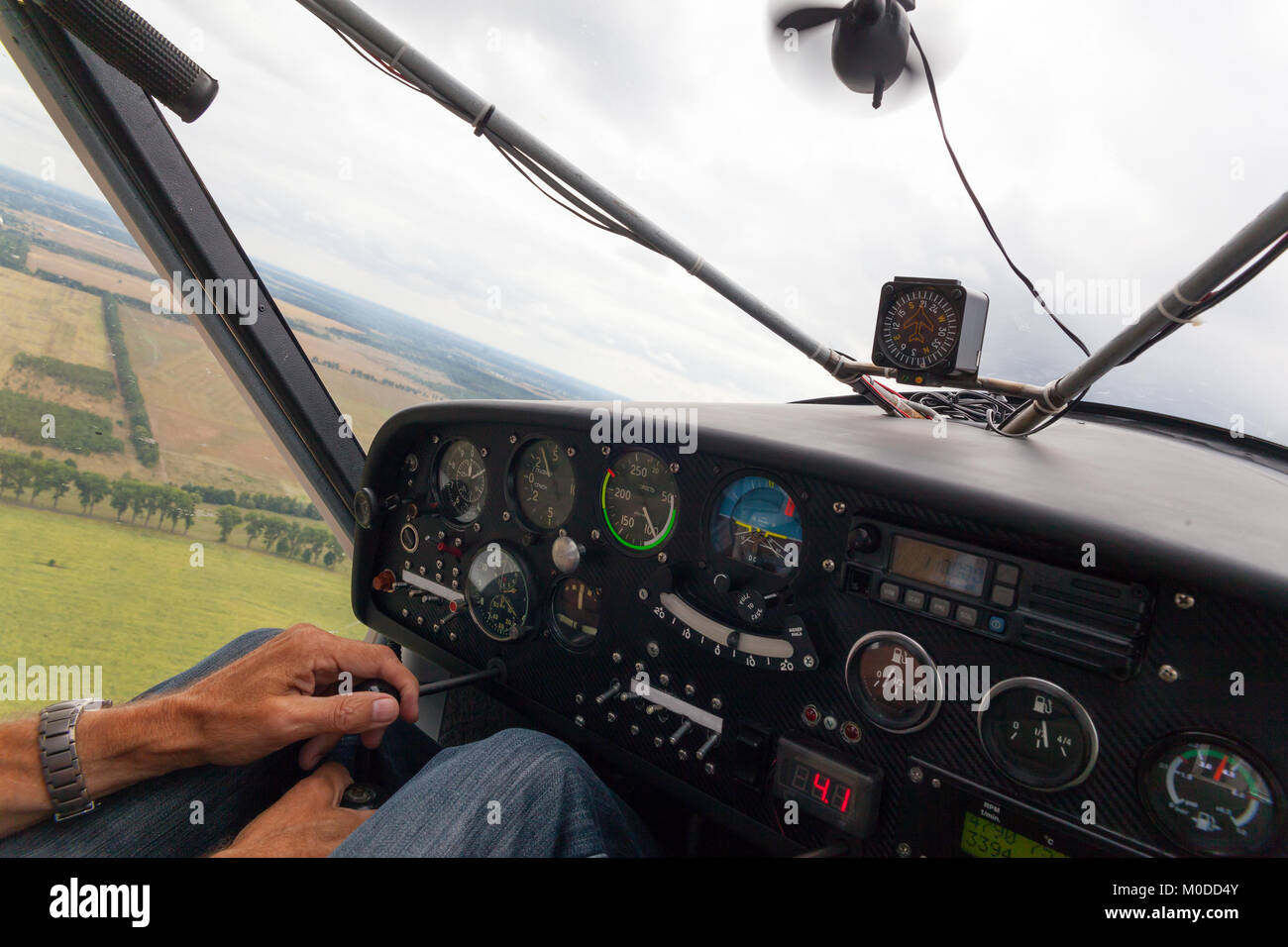 View from the cockpit of a light plane during a leisure flight on a ...