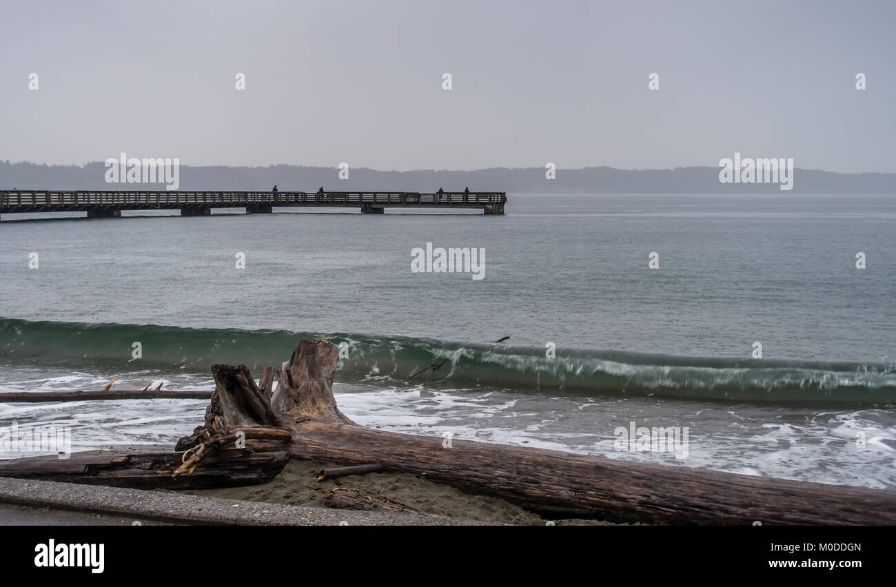 A view of the pier at Dash Point, Washington on a rainy day Stock Photo ...