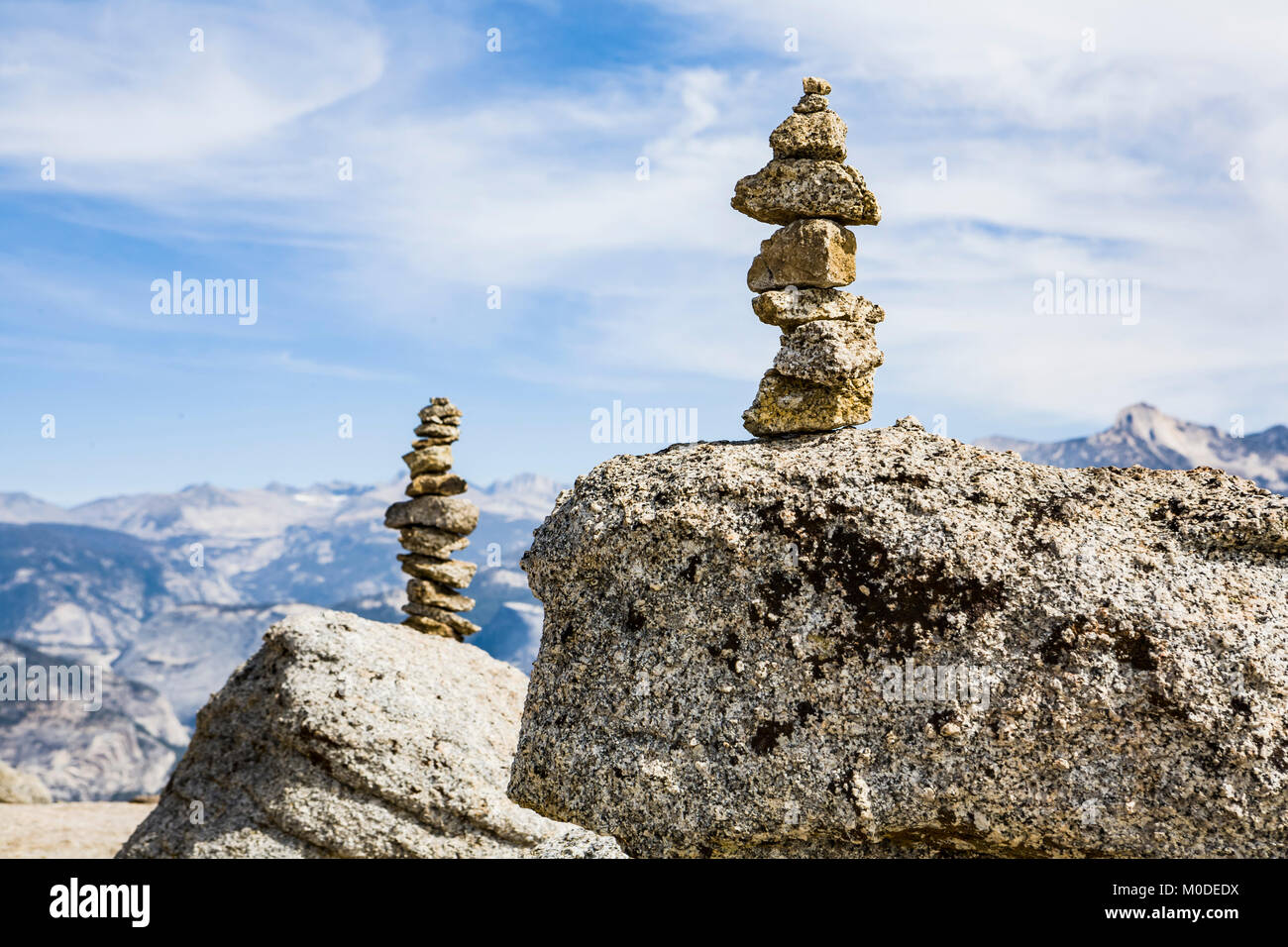 Stacked rocks or cairns in Yosemite National Park near Glacier Point ...