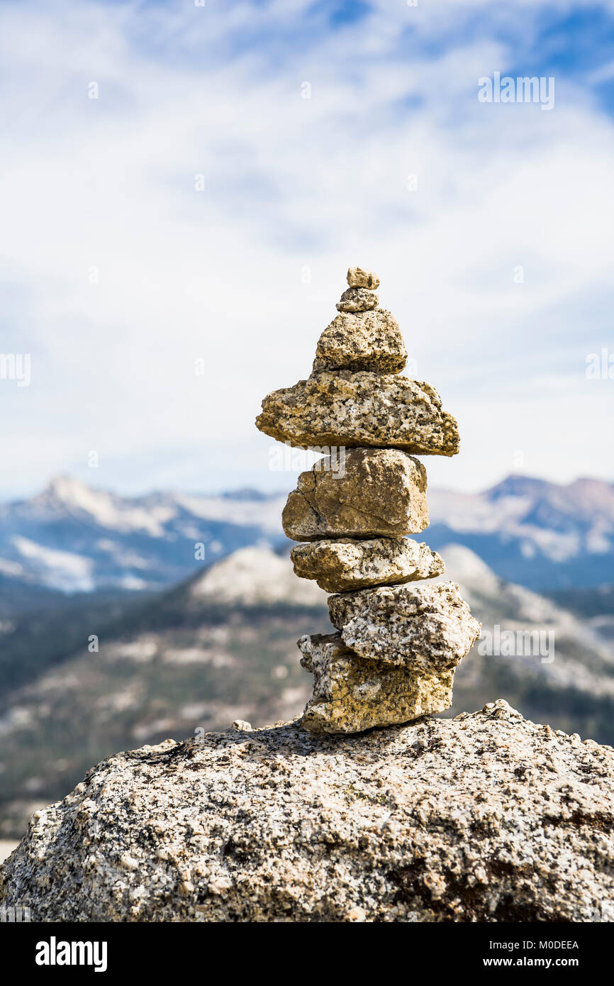 Stacked rocks or cairns in Yosemite National Park near Glacier Point ...