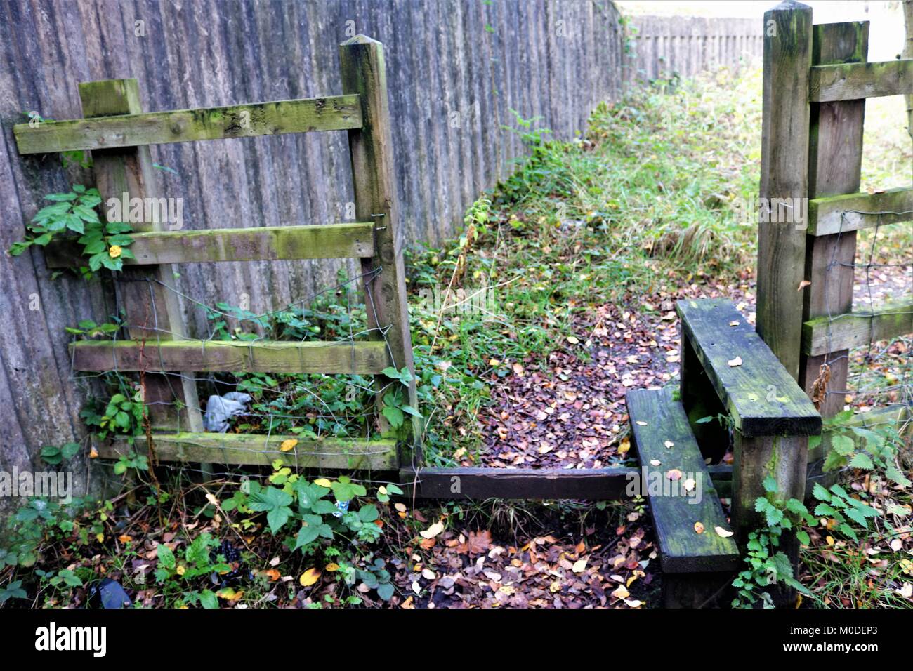 Wooden stye / stile on a countryside path Stock Photo - Alamy