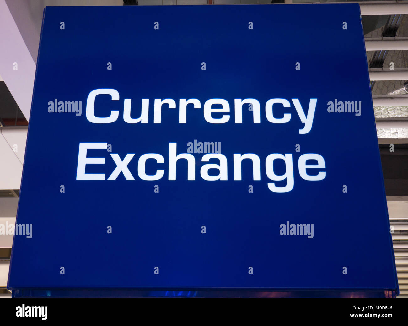 Currency exchange sign on an airport Stock Photo - Alamy