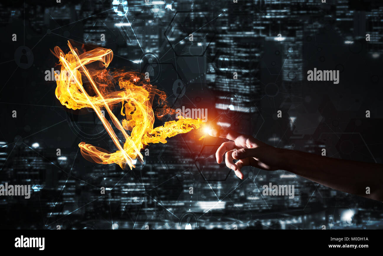 Concept of money making with dollar currency fire symbol on dark ...