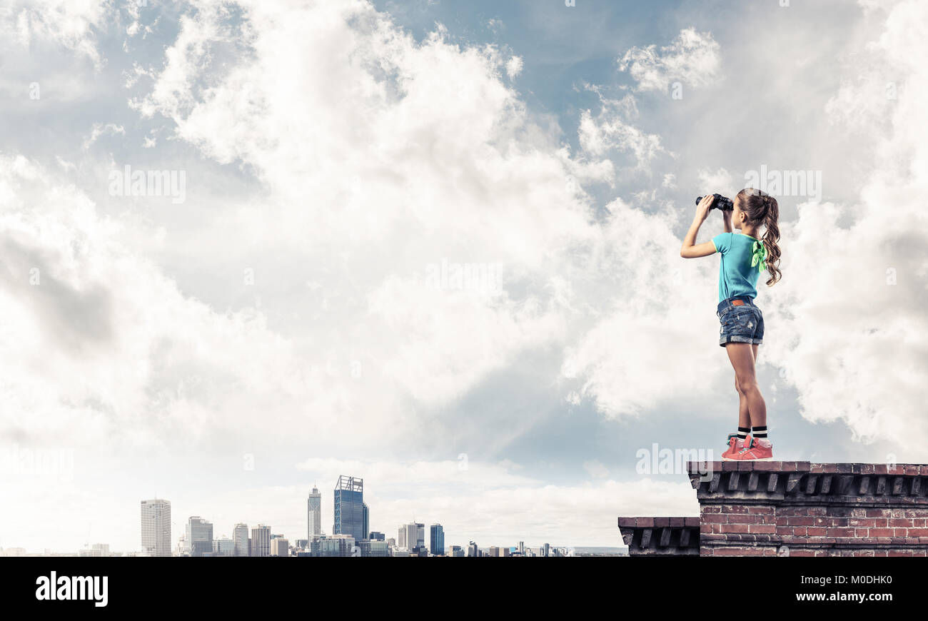 Concept of careless happy childhood with girl of school age look Stock ...