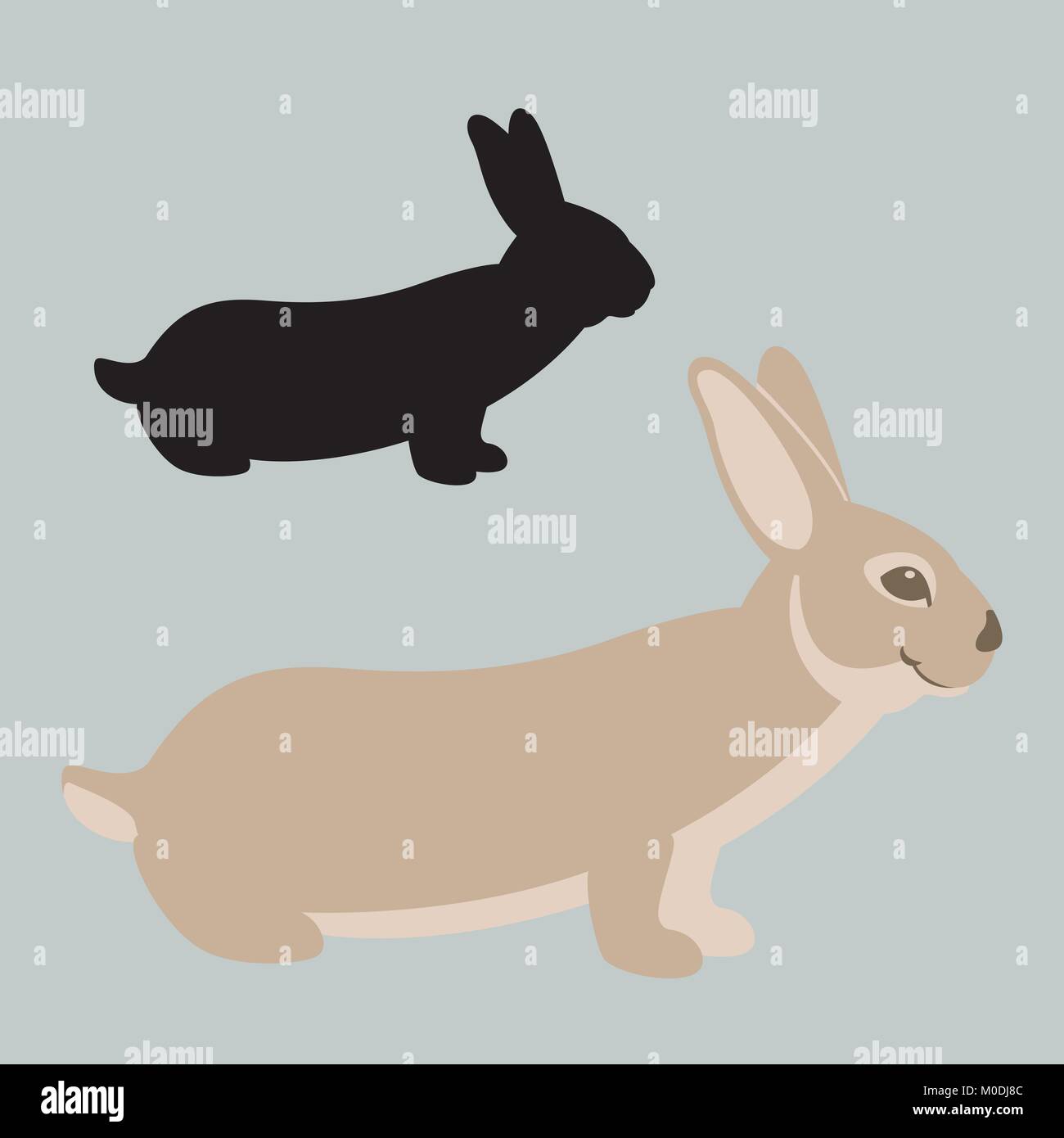 rabbit vector illustration flat style profile side black silhouette ...