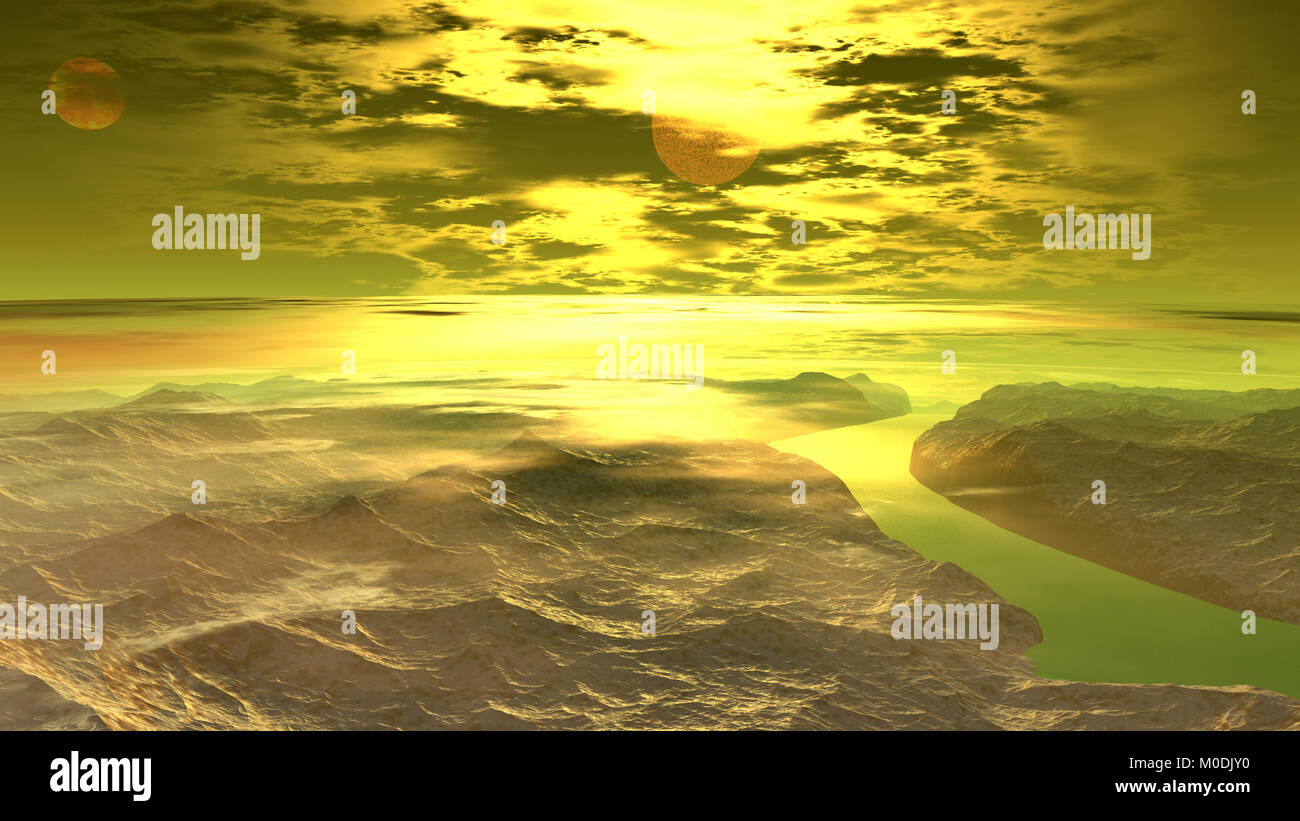 Landscape of stranger planet. 3D illustration Stock Photo - Alamy