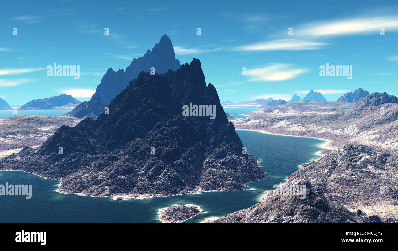 Landscape of stranger planet. 3D illustration Stock Photo - Alamy