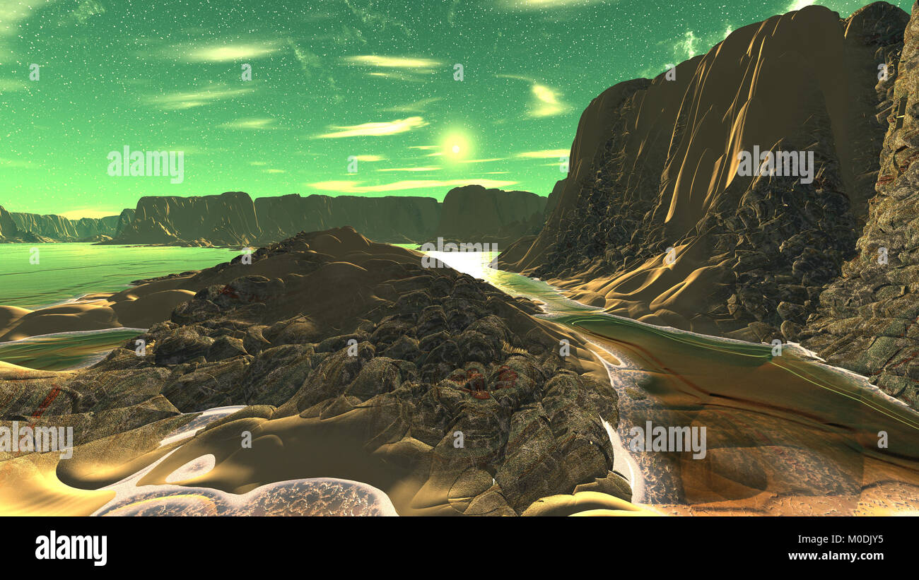 Landscape of stranger planet. 3D illustration Stock Photo - Alamy
